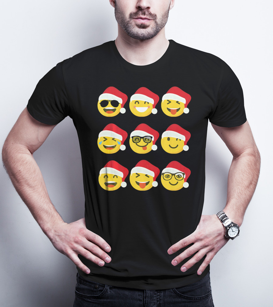 Christmas Funny Santa Emojis Faces T-Shirt