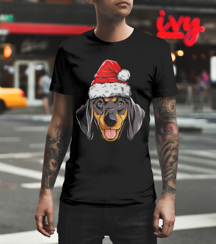 Dachshund Santa Hat Festive Dog Christmas T-Shirt