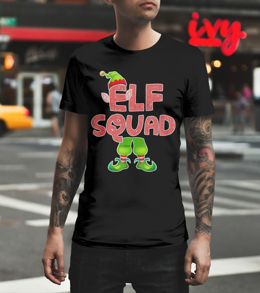 Elf Squad Funny Merry Christmas Hat And Shoes T-Shirt