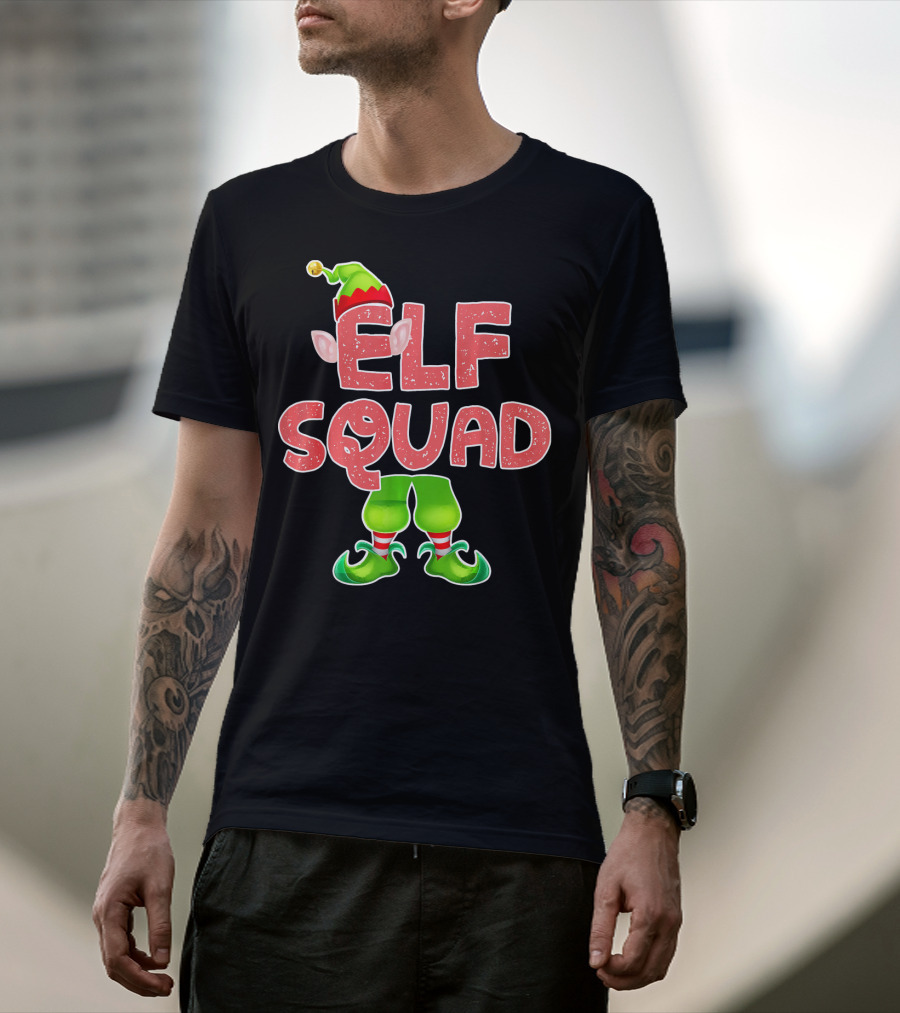 Elf Squad Funny Merry Christmas Hat And Shoes T-Shirt