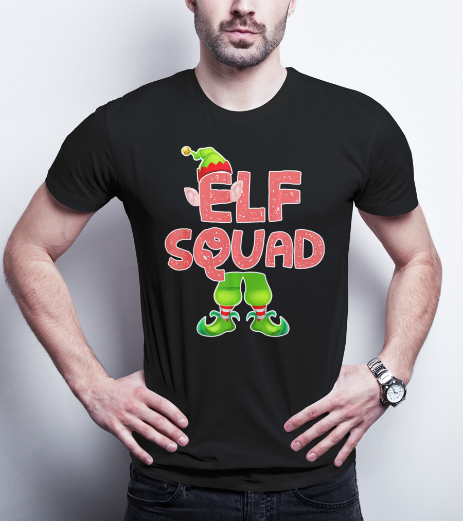 Elf Squad Funny Merry Christmas Hat And Shoes T-Shirt