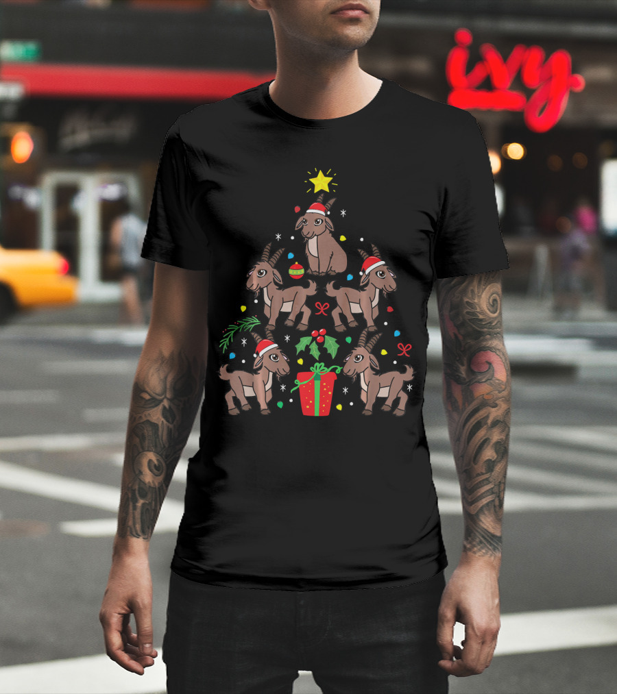 Goat Christmas Ornament Tree With Gifts And Stars T-Shirt