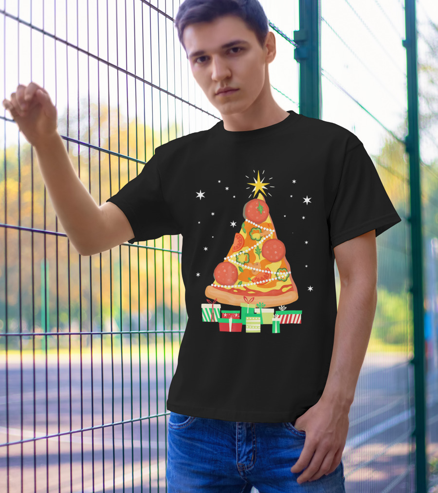Pizza Christmas Tree Slice Festive Gifts T-Shirt
