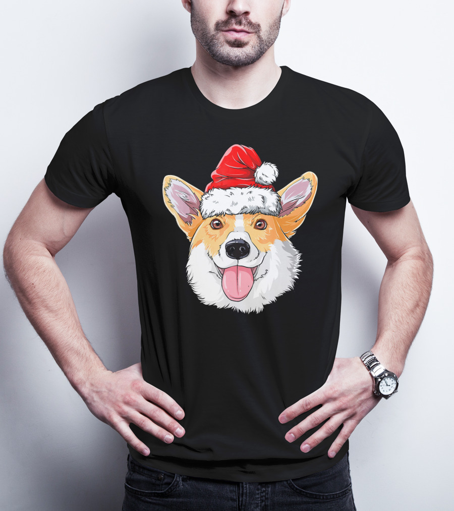 Corgi Wearing Santa Hat T-Shirt