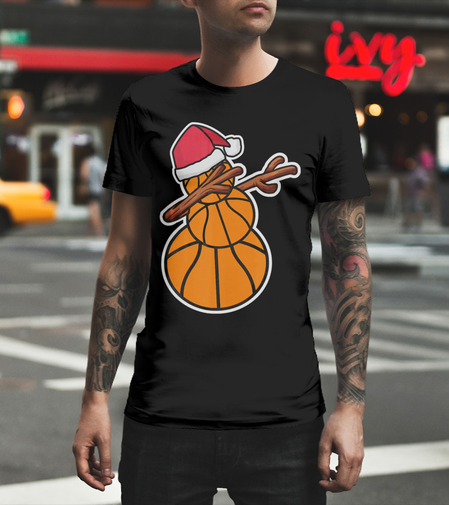 Basketball Snowman Dabbing Santa Hat T-Shirt
