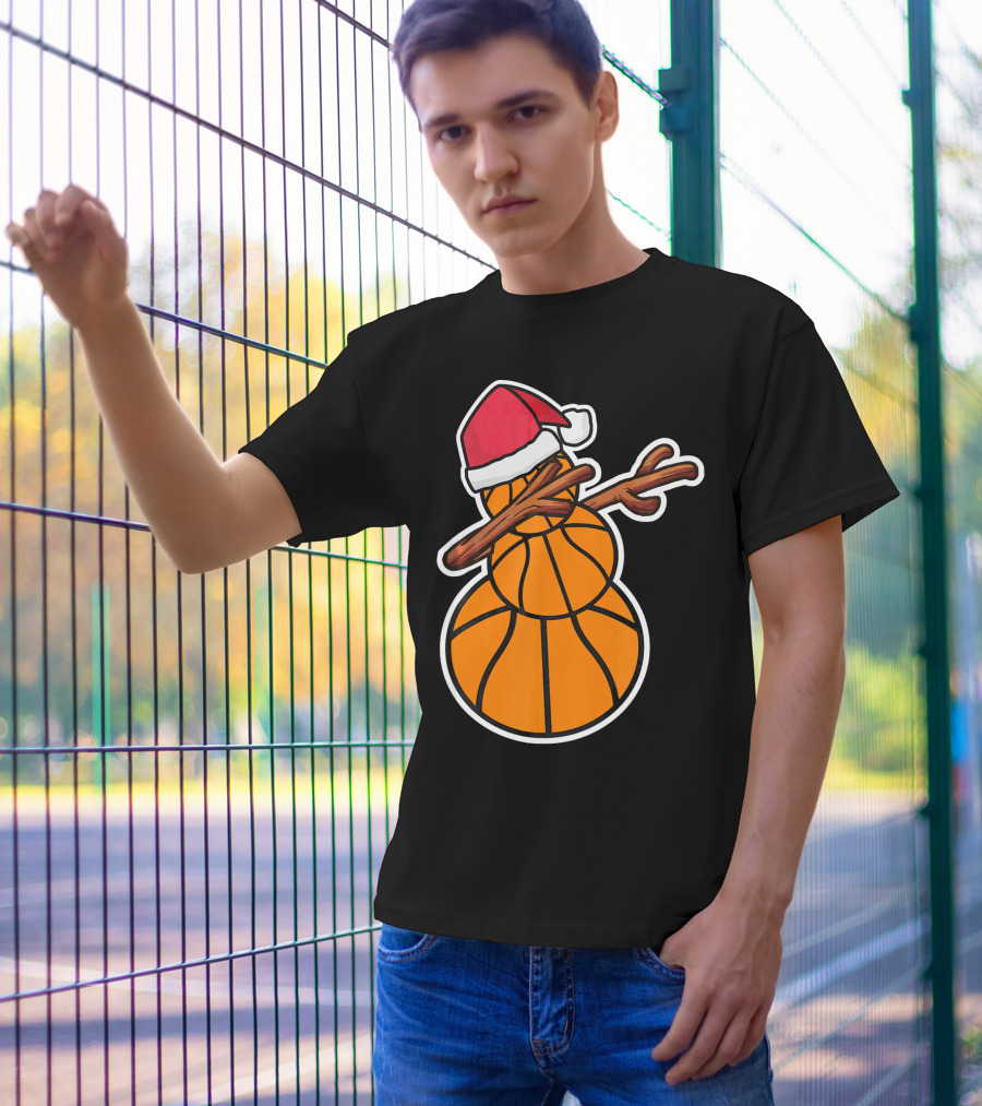 Basketball Snowman Dabbing Santa Hat T-Shirt