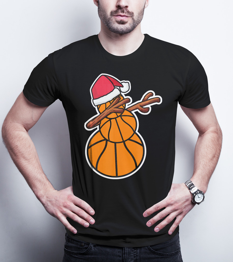 Basketball Snowman Dabbing Santa Hat T-Shirt