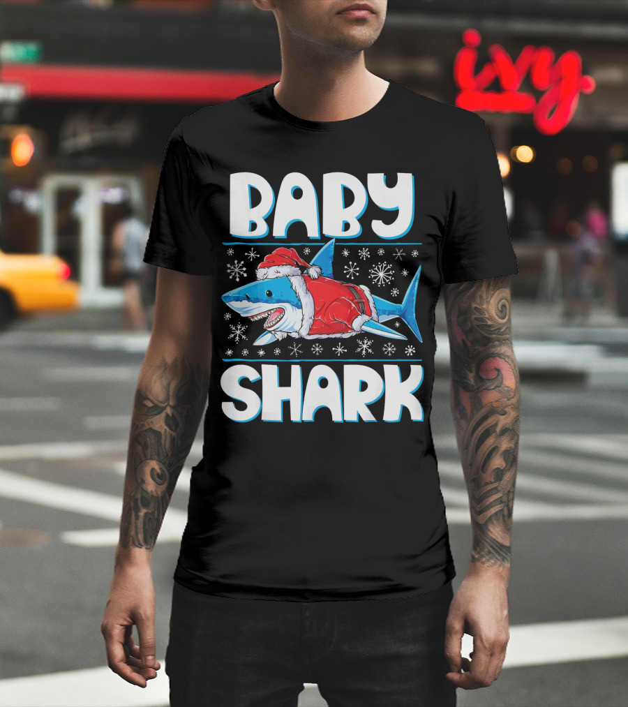 Baby Shark Santa Christmas Snowflakes T-Shirt