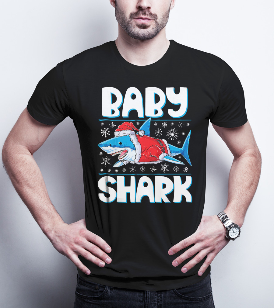 Baby Shark Santa Christmas Snowflakes T-Shirt