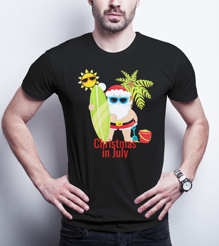 Christmas In July Beach Santa Surfer Sunny Holiday Fun T-Shirt