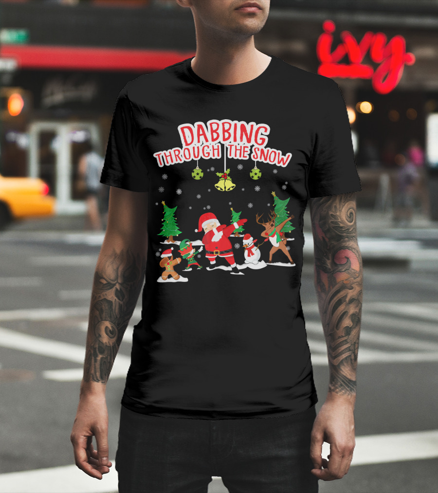 Dabbing Through The Snow Santa Reindeer Gingerbread Snowman Christmas Trees T-Shirt