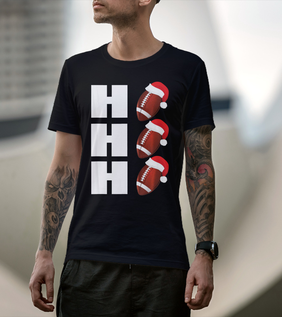 HO HO HO Santa Hat Football Christmas Humor T-Shirt