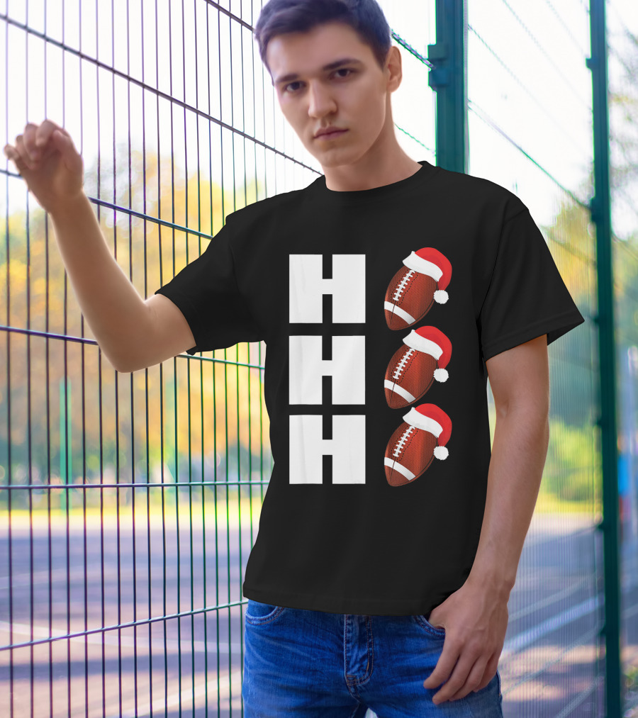 HO HO HO Santa Hat Football Christmas Humor T-Shirt