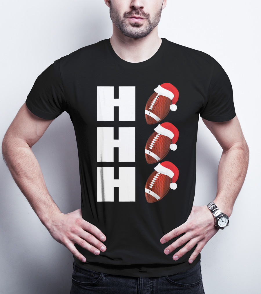 HO HO HO Santa Hat Football Christmas Humor T-Shirt