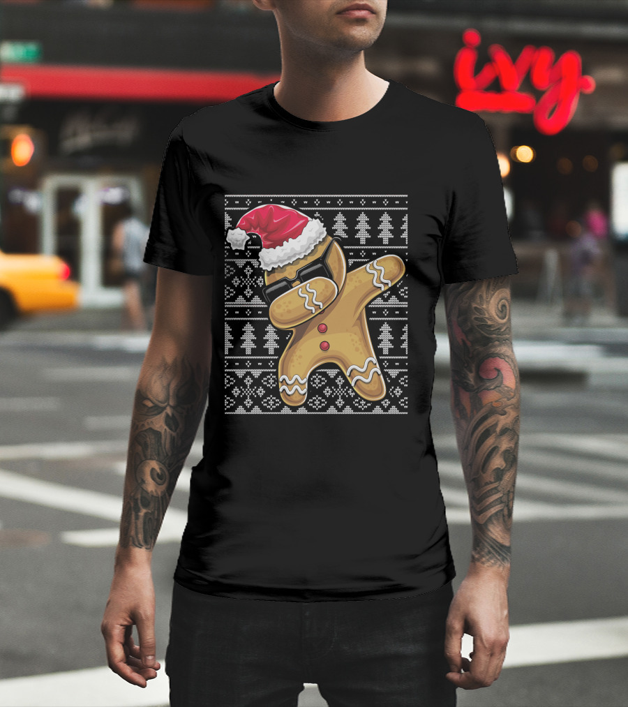 Ugly Christmas Dabbing Gingerbread Cookie Santa Hat T-Shirt