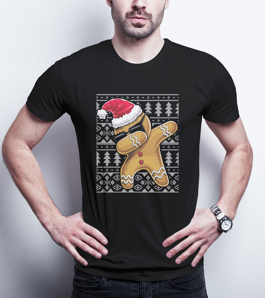 Ugly Christmas Dabbing Gingerbread Cookie Santa Hat T-Shirt