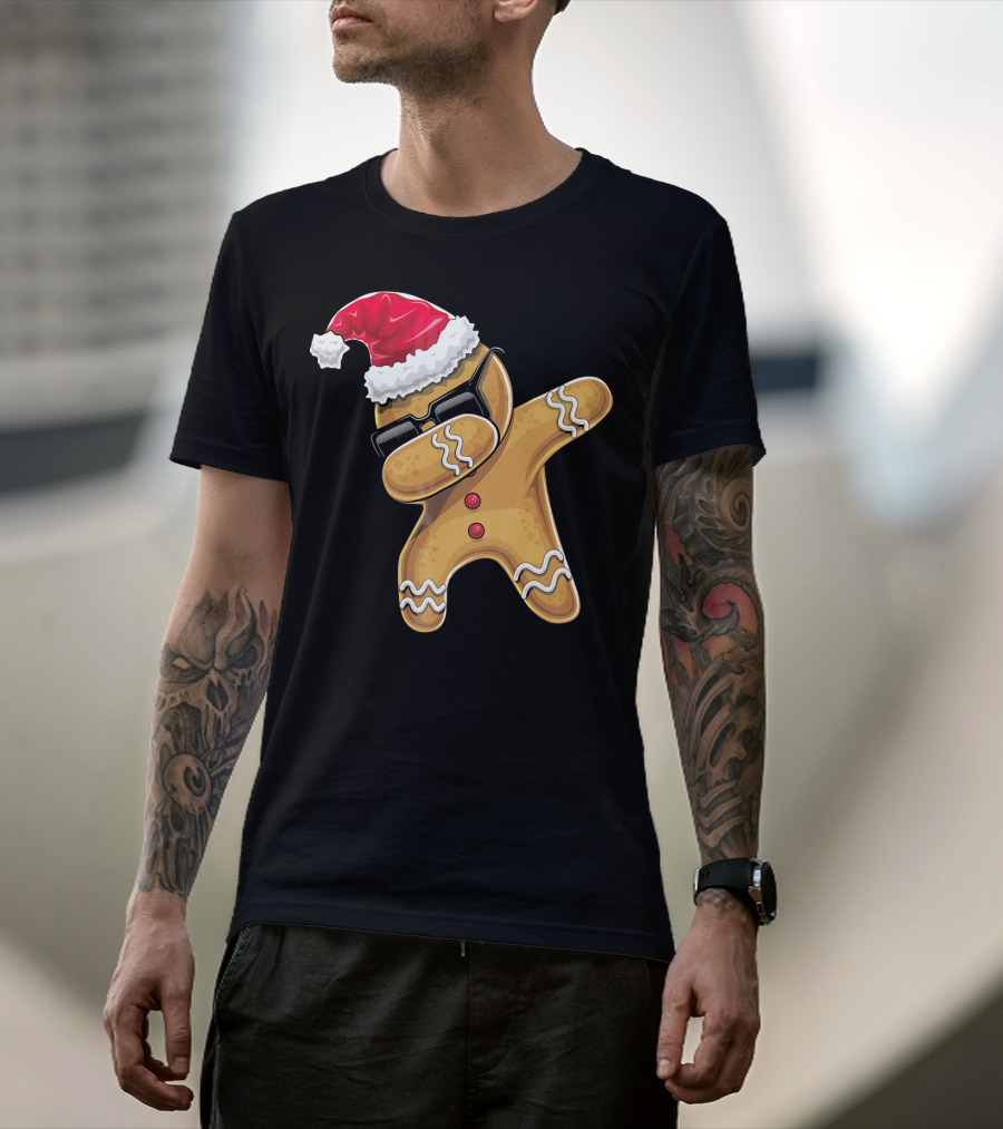Santa Hat Dabbing Gingerbread Man Holiday Baking T-Shirt