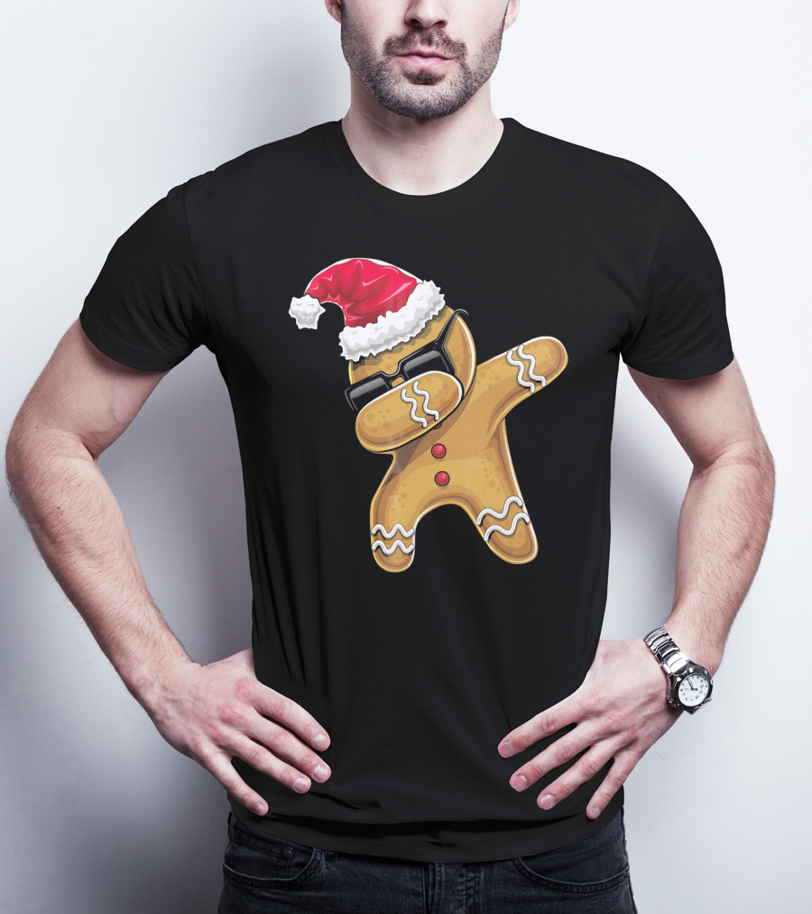 Santa Hat Dabbing Gingerbread Man Holiday Baking T-Shirt