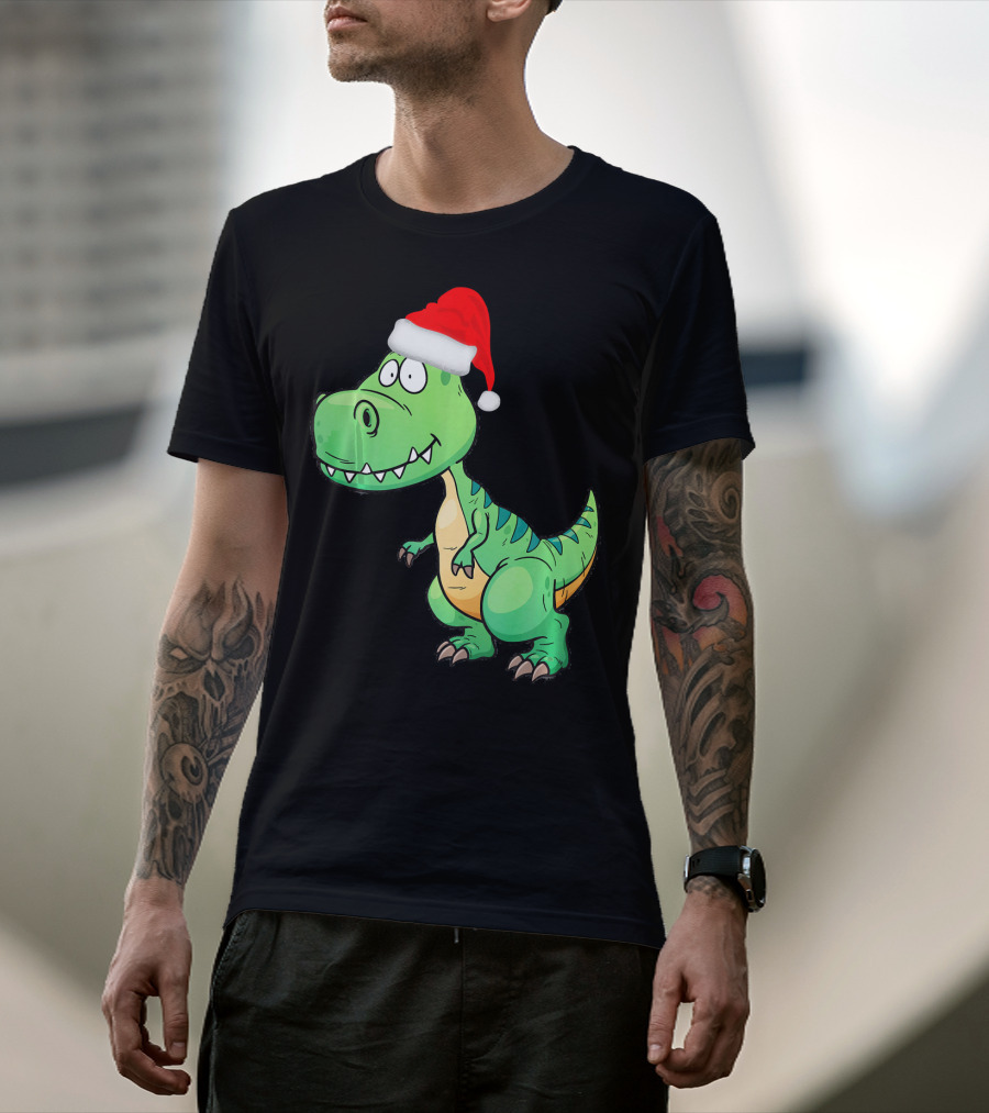 Santa Dinosaur Christmas T-Rex With Santa Hat T-Shirt
