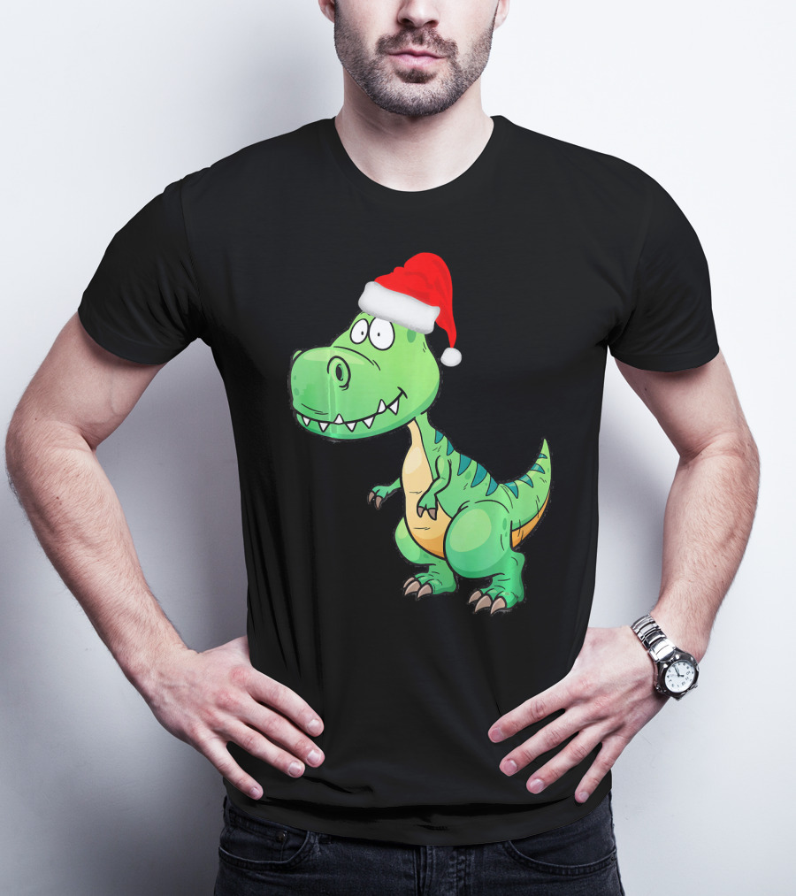 Santa Dinosaur Christmas T-Rex With Santa Hat T-Shirt