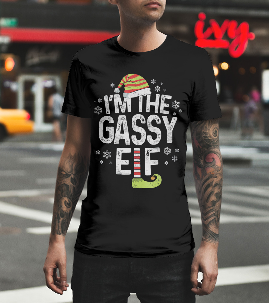 I'm The Gassy Elf Christmas Hat And Shoe With Snowflakes T-Shirt