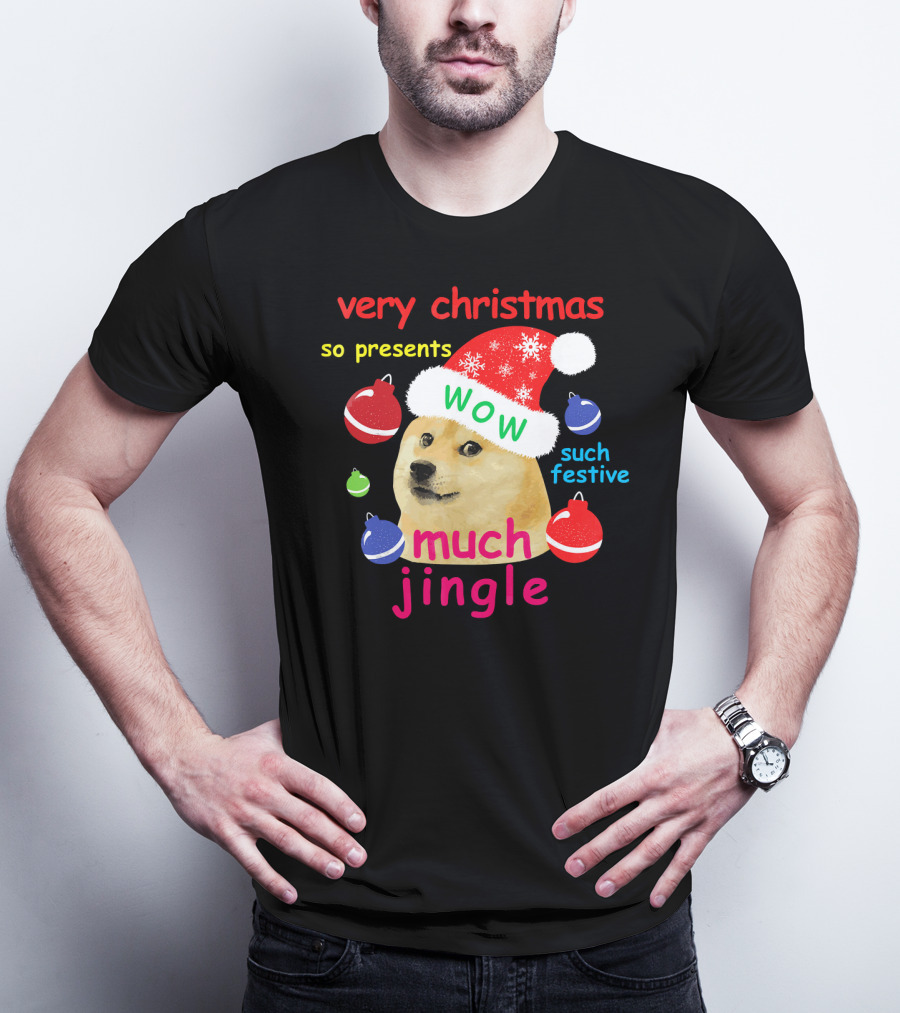 Very Christmas So Presents Wow Much Jingle Such Festive Doge Santa T-Shirt