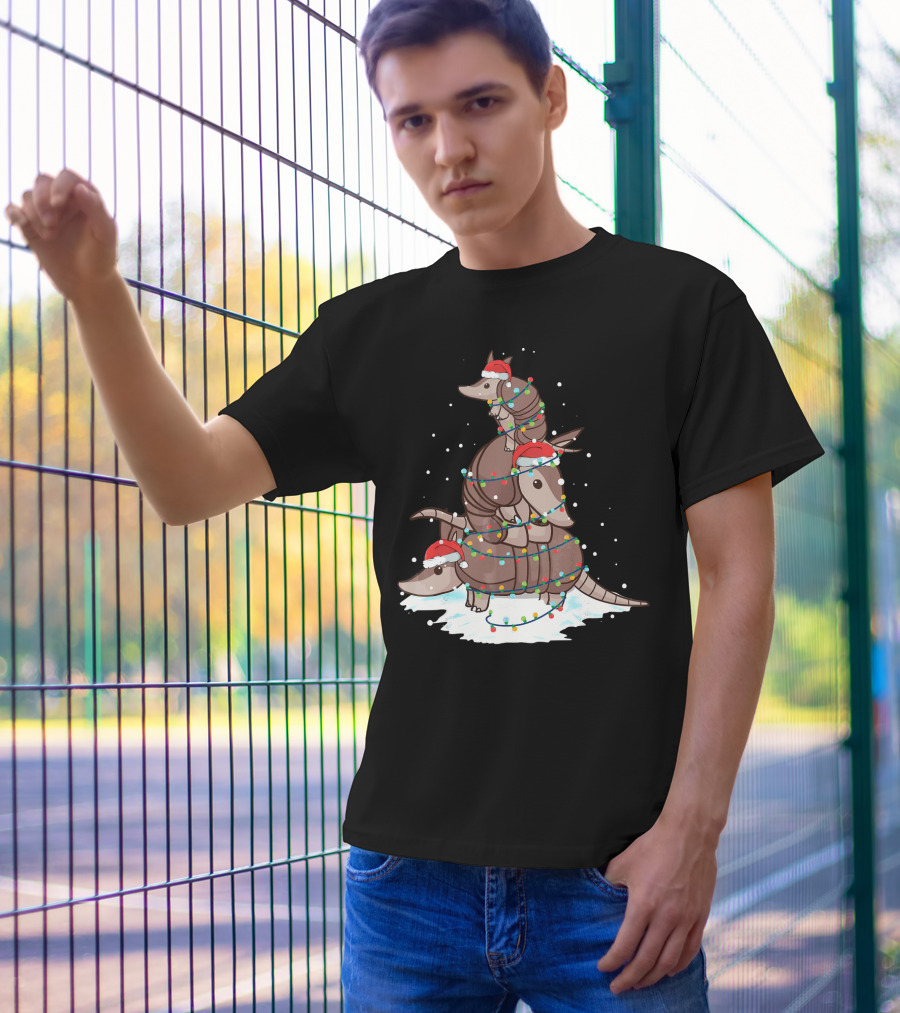 Armadillo Santa Christmas Light Tree Stack T-Shirt