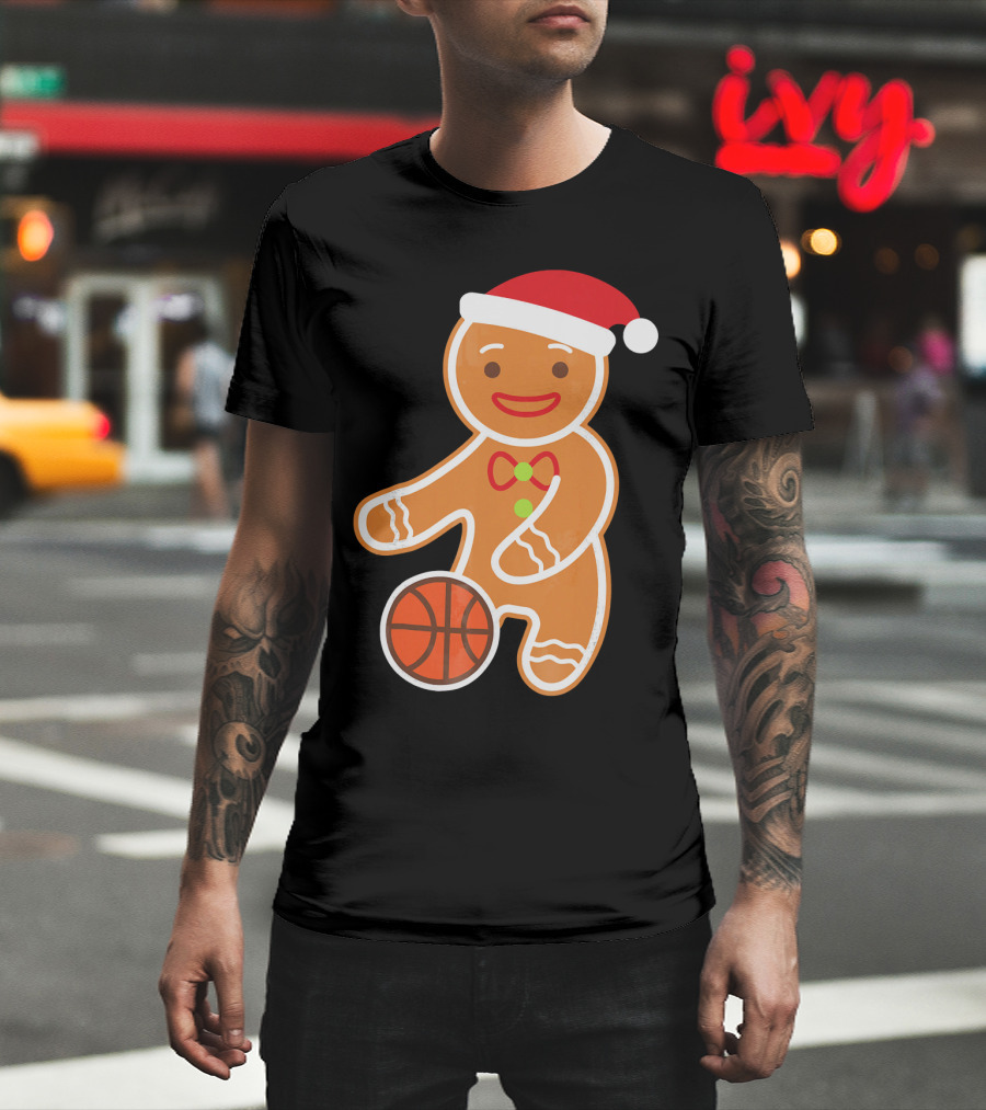 Basketball Gingerbread Player Santa Hat Gingerbread Man T-Shirt