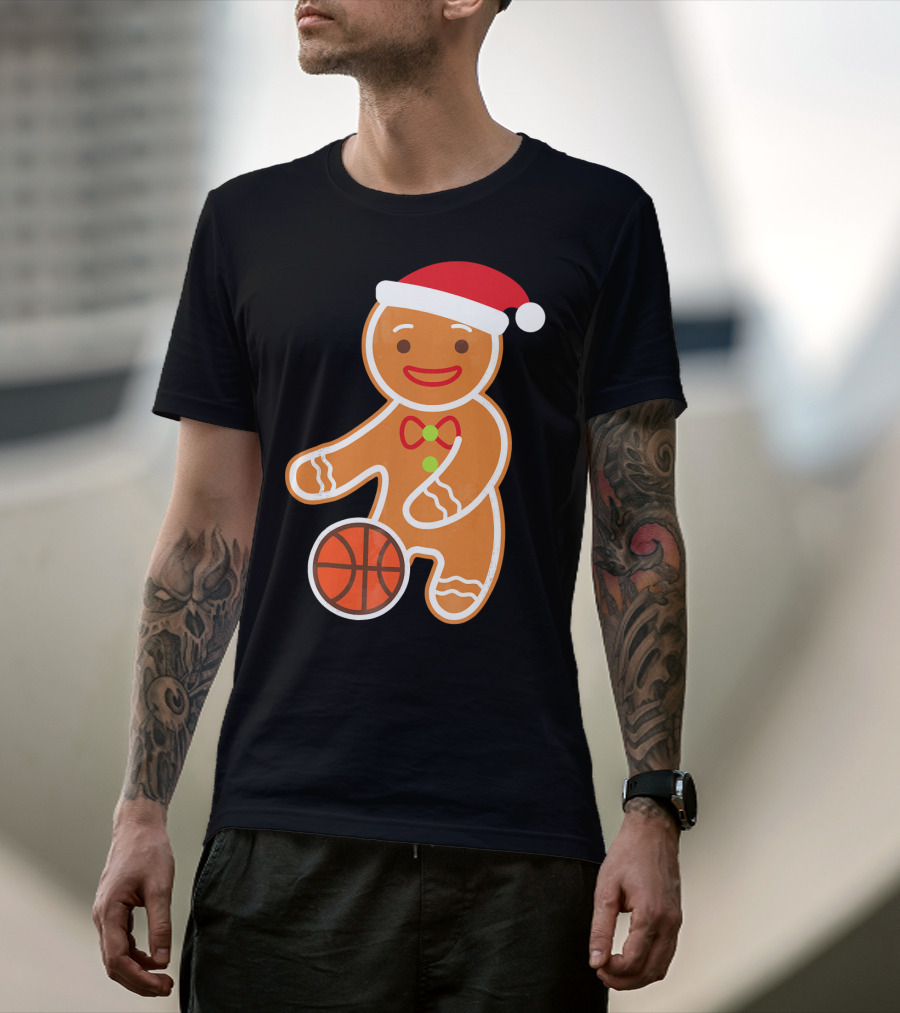 Basketball Gingerbread Player Santa Hat Gingerbread Man T-Shirt