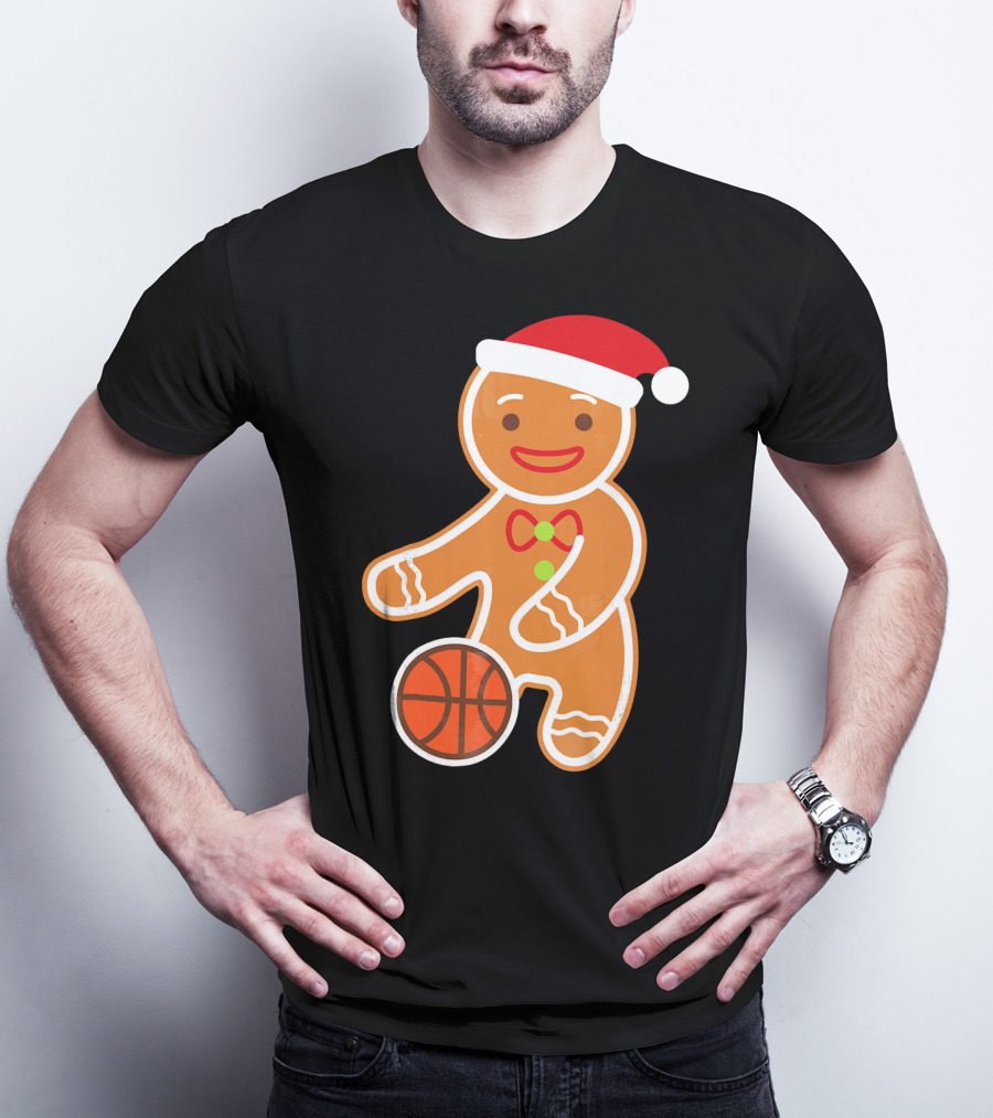 Basketball Gingerbread Player Santa Hat Gingerbread Man T-Shirt