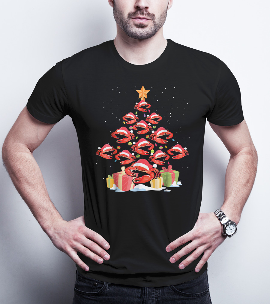 Funny Crab Christmas Tree Santa Lights Gifts Star T-Shirt