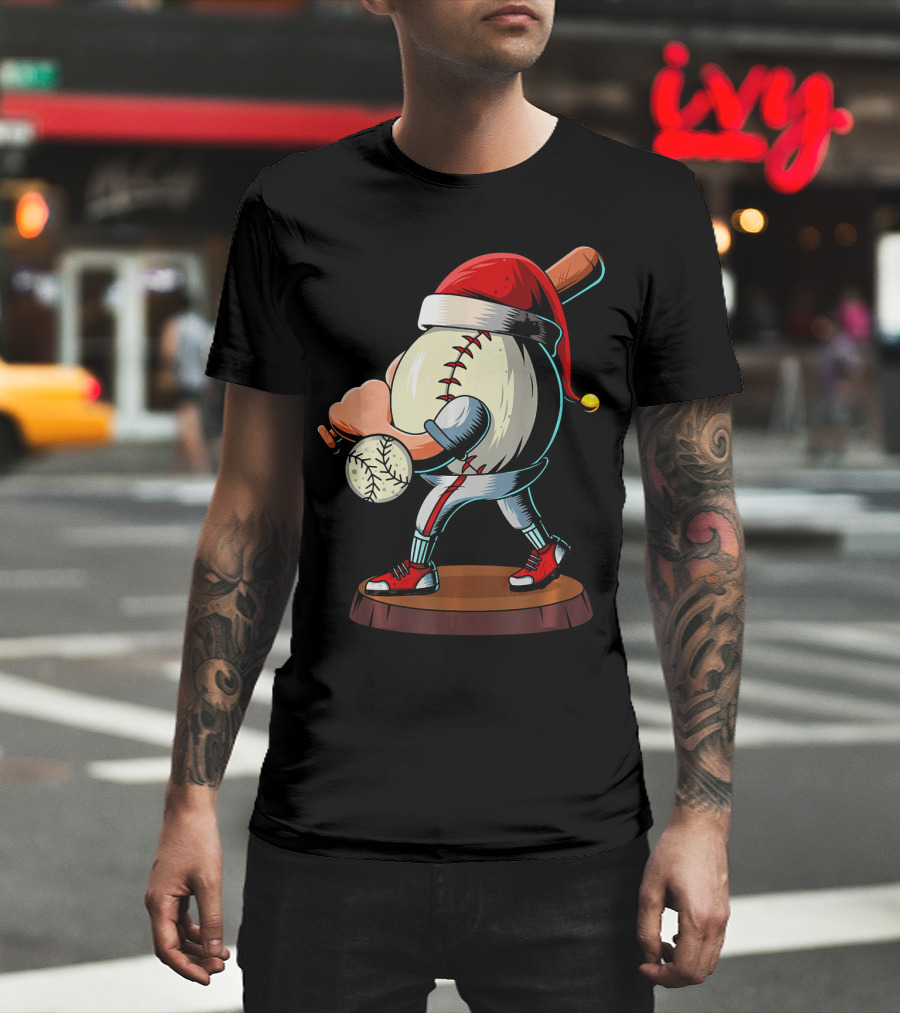 Christmas Baseball Batter Santa With Red Shoes And Bat T-Shirt