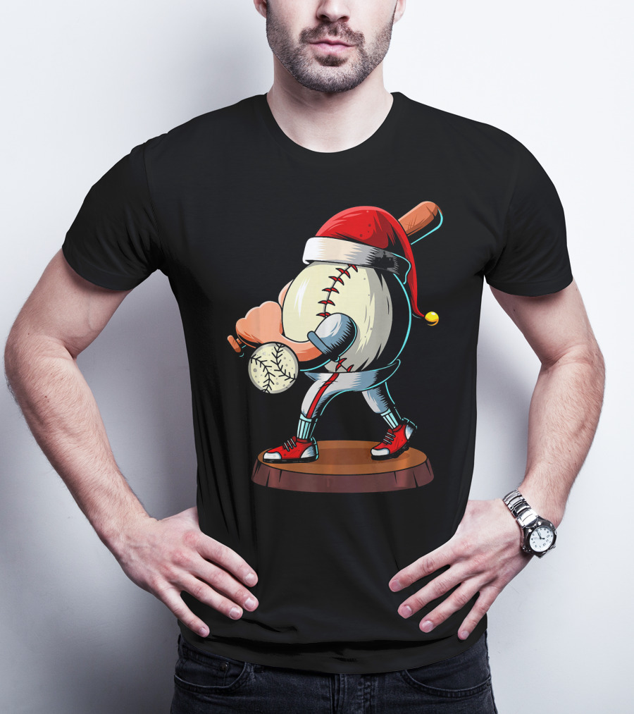 Christmas Baseball Batter Santa With Red Shoes And Bat T-Shirt