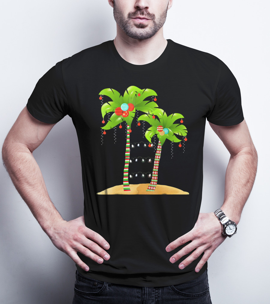 Christmas Tree Palm Mele Kalikimaka Palm Trees With Ornaments And Lights T-Shirt