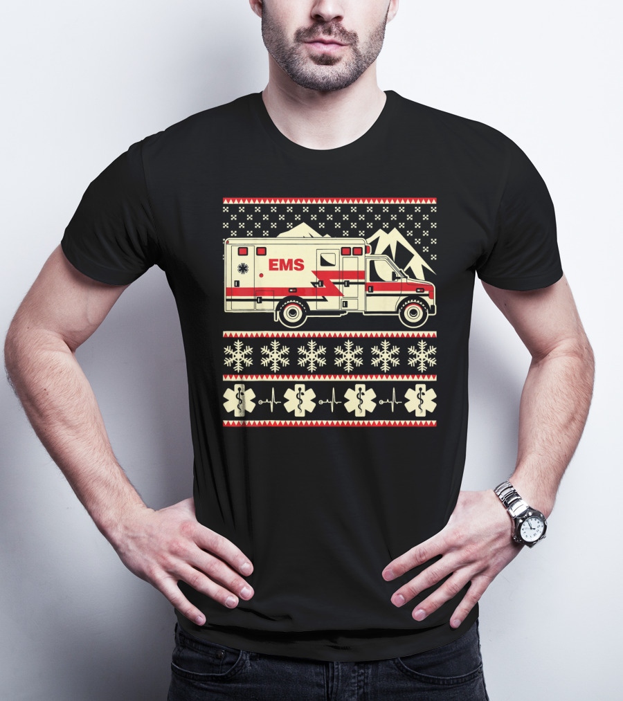 EMS Christmas Ambulance Ugly Sweater Snowflake T-Shirt