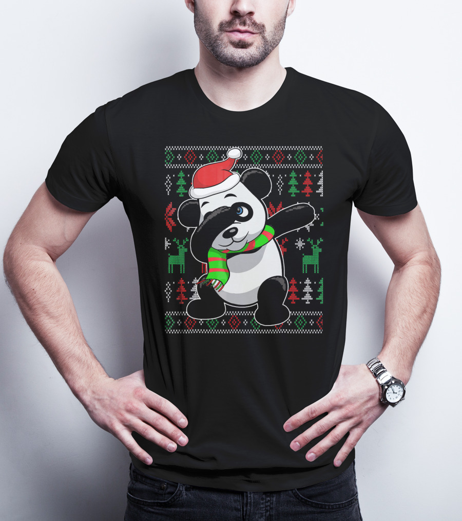 Ugly Christmas Sweater With Dabbing Santa Panda And Festive T-Shirt
