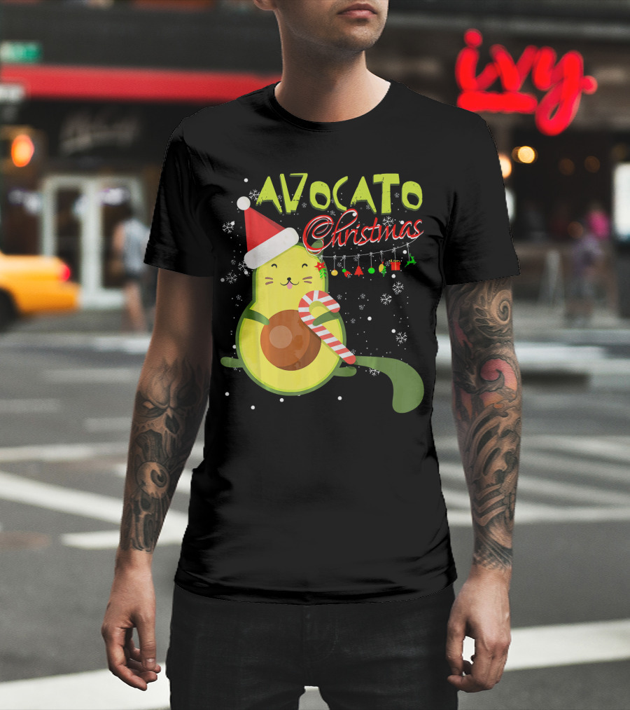 Avocato Christmas Funny Cute Cat Avocado Vegan T-Shirt