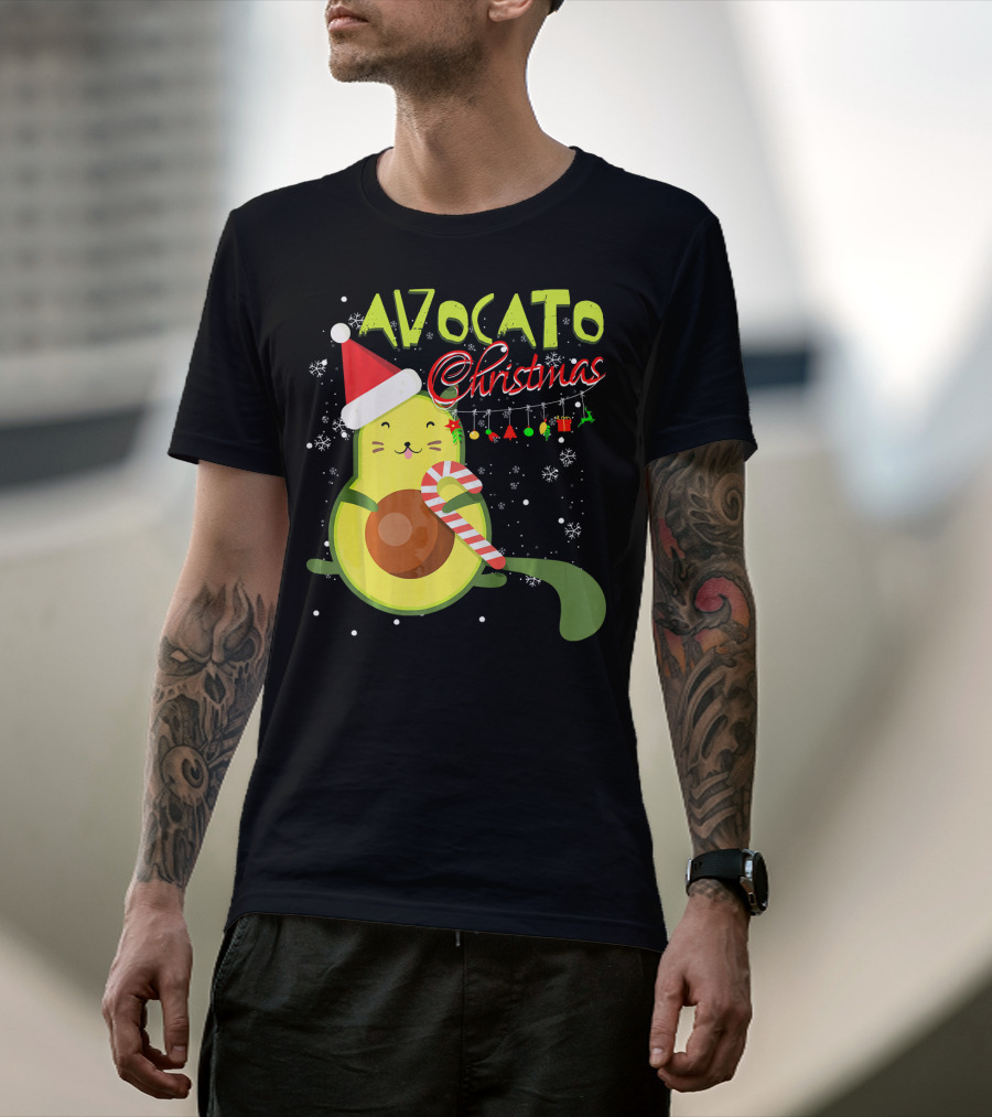 Avocato Christmas Funny Cute Cat Avocado Vegan T-Shirt