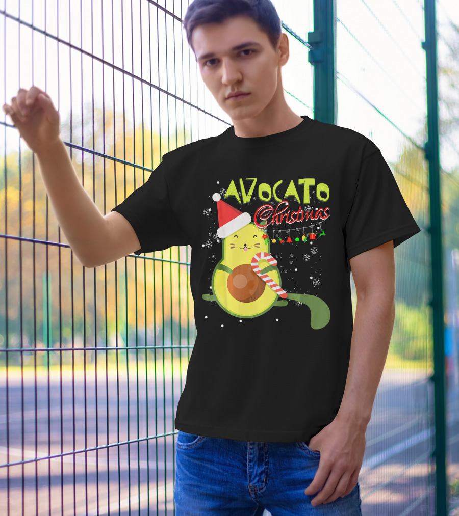 Avocato Christmas Funny Cute Cat Avocado Vegan T-Shirt