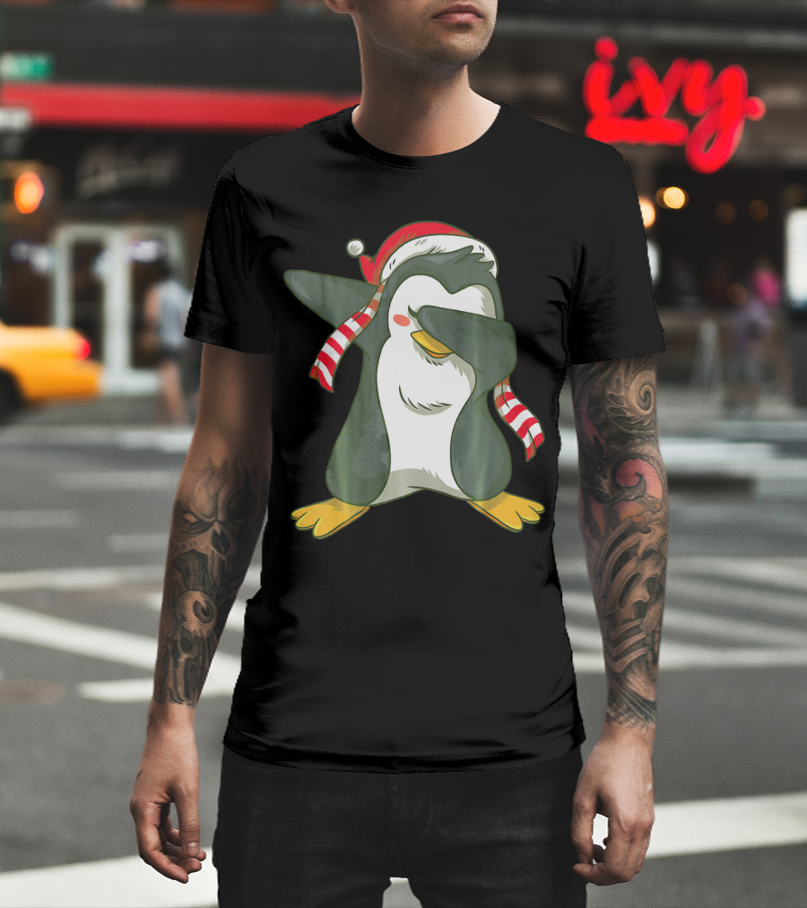 Dabbing Penguin Dab Dance Santa Hat Christmas T-Shirt