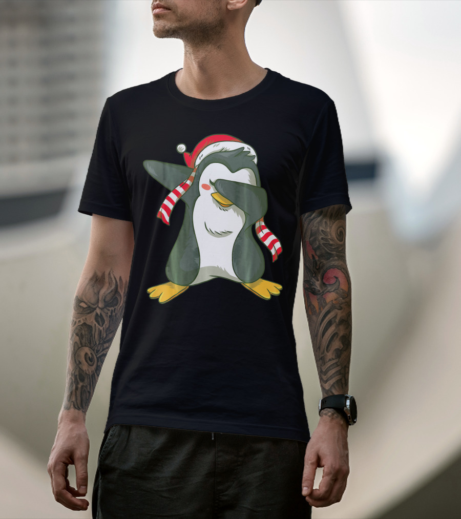 Dabbing Penguin Dab Dance Santa Hat Christmas T-Shirt