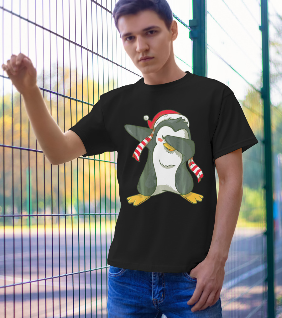 Dabbing Penguin Dab Dance Santa Hat Christmas T-Shirt