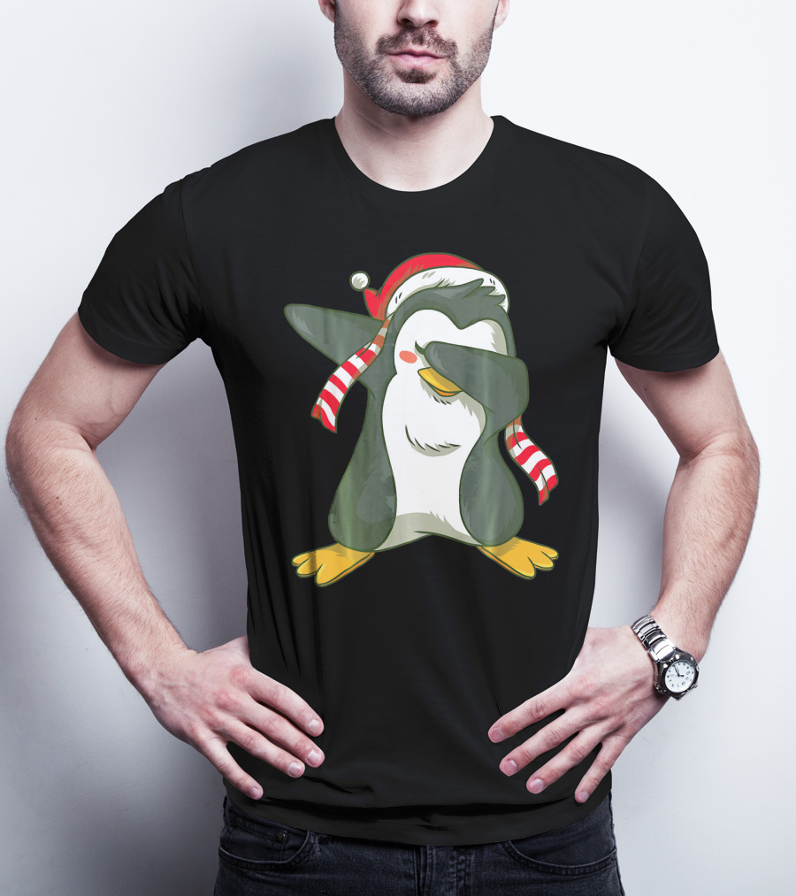 Dabbing Penguin Dab Dance Santa Hat Christmas T-Shirt