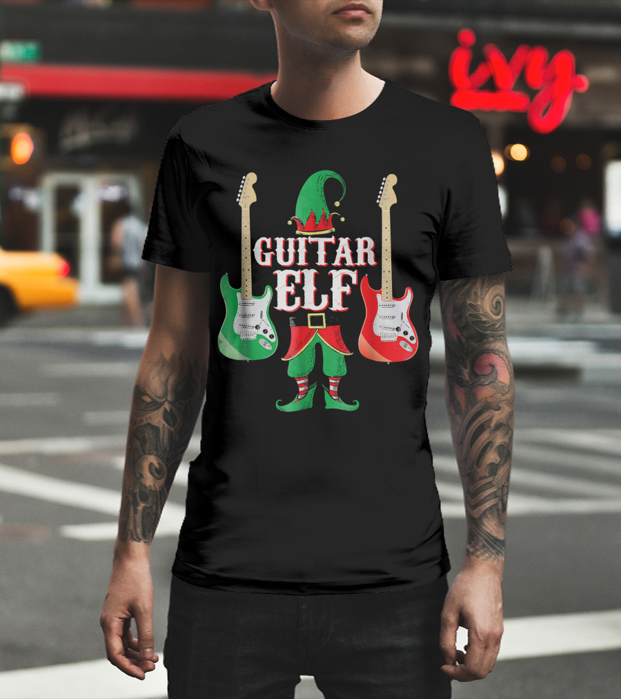 Guitar Elf With Red And Green Electric Guitars T-Shirt