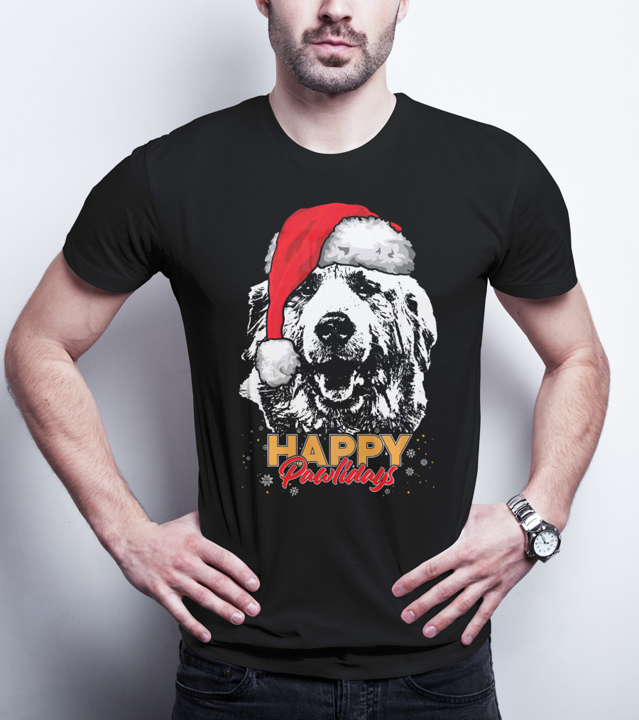 Happy Pawlidays Funny Christmas Great Pyrenees Santa Hat T-Shirt