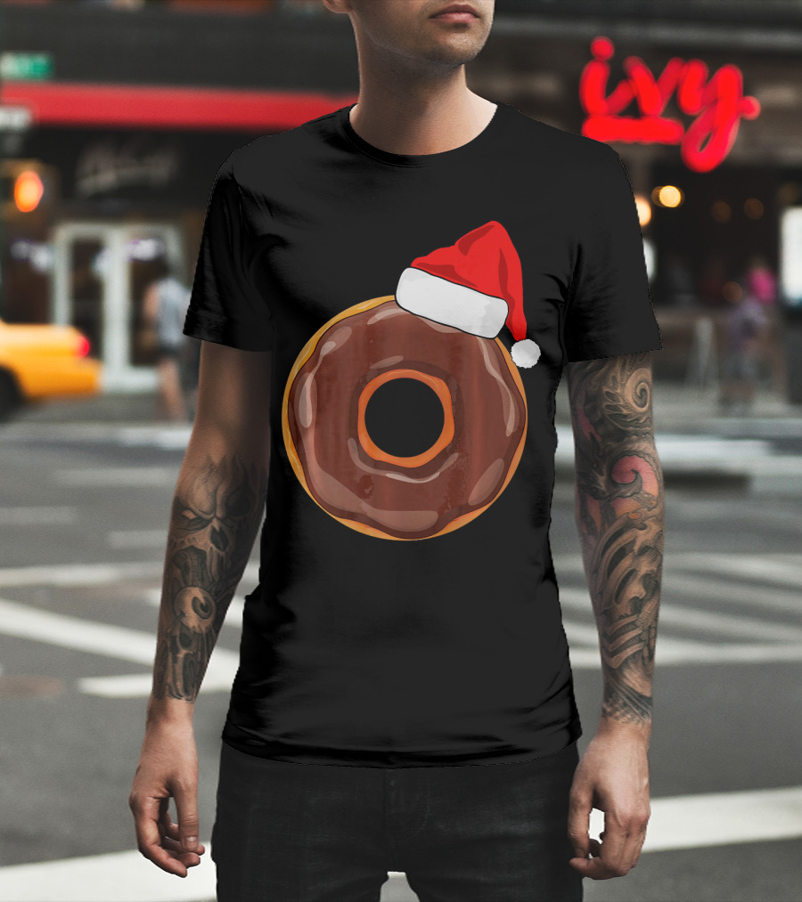 Chocolate Donut Santa Hat Matching Chris Christmas T-Shirt