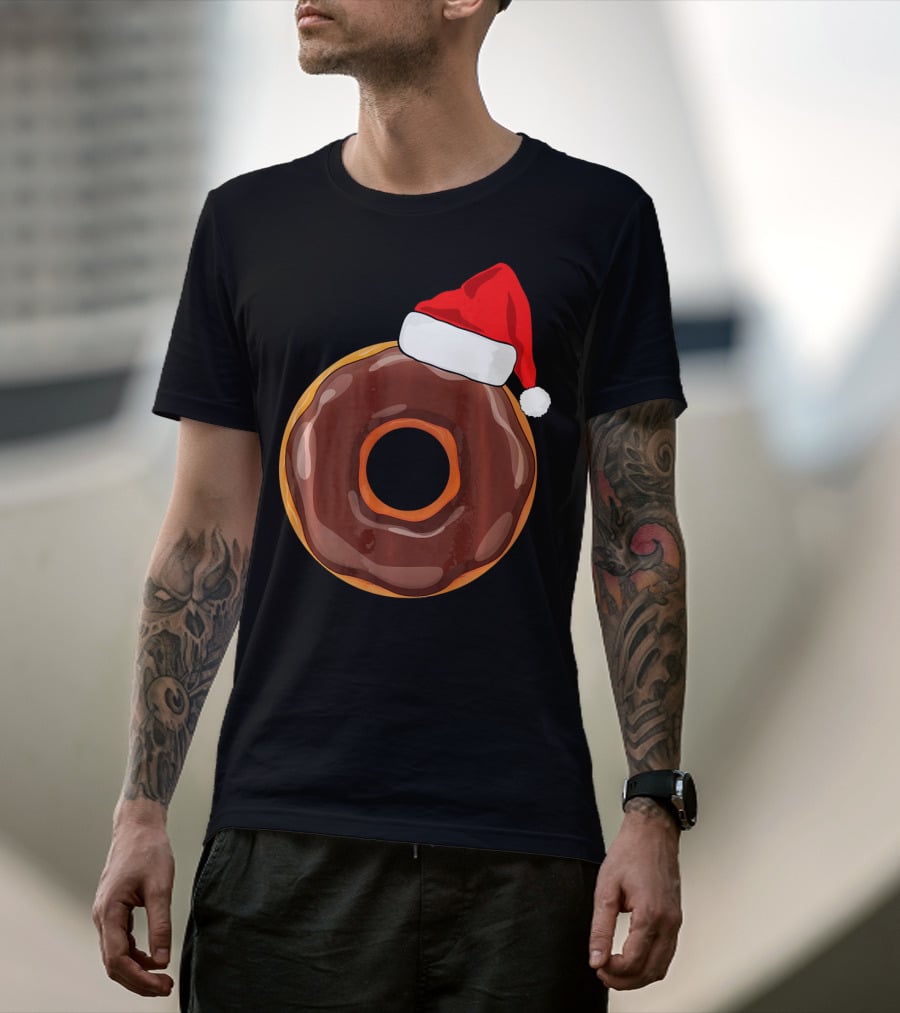 Chocolate Donut Santa Hat Matching Chris Christmas T-Shirt