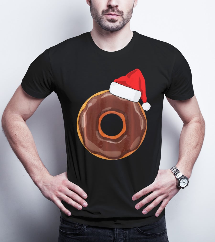 Chocolate Donut Santa Hat Matching Chris Christmas T-Shirt