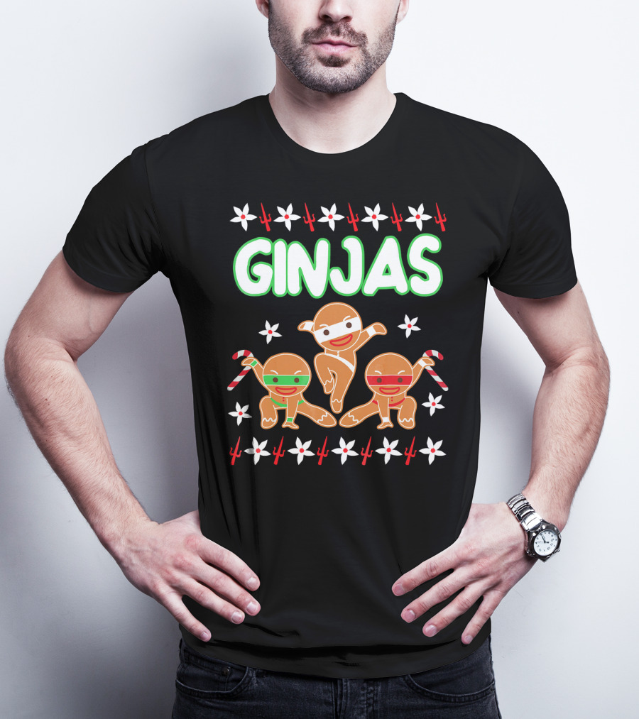 GINJAS Fighting Gingerbread Man Christmas T-Shirt