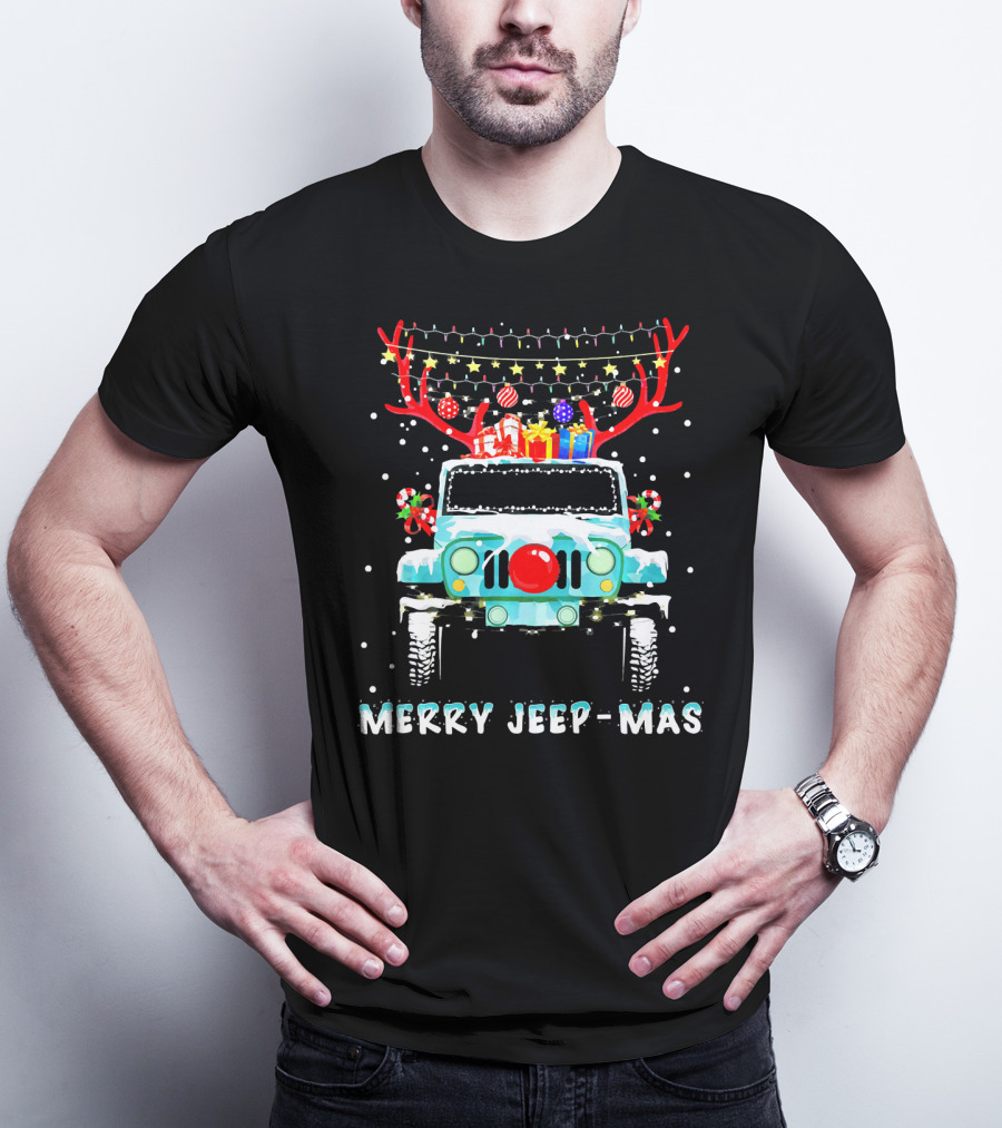MERRY JEEP-MAS Reindeer Antlers Christmas Lights Jeep T-Shirt